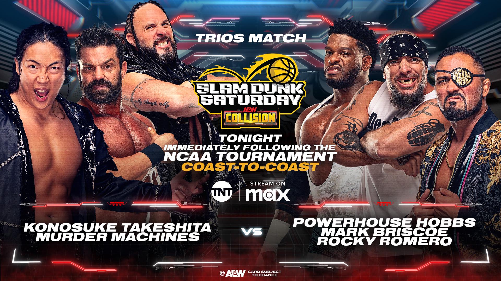 "Konosuke Takeshita & Brian Cage & Lance Archer vs. Powerhouse Hobbs & Mark Briscoe & Rocky ...